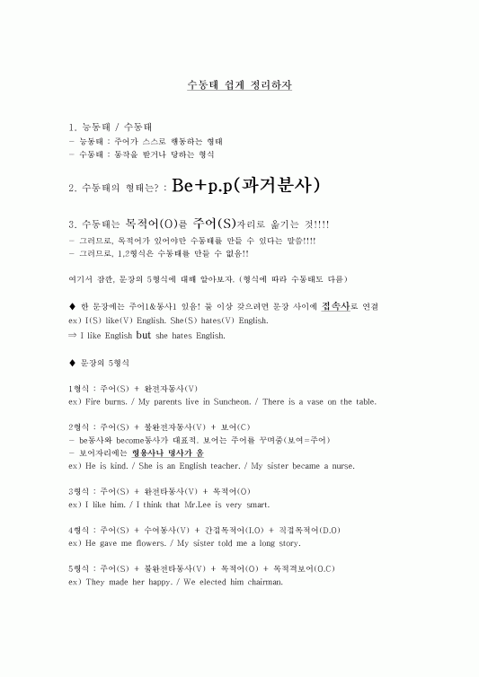 쉽게 정리하는 수동태 (중학교&고등학교 영어문법, 다양한 연습문제)