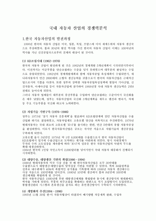 국내 자동차 산업의 경쟁력분석