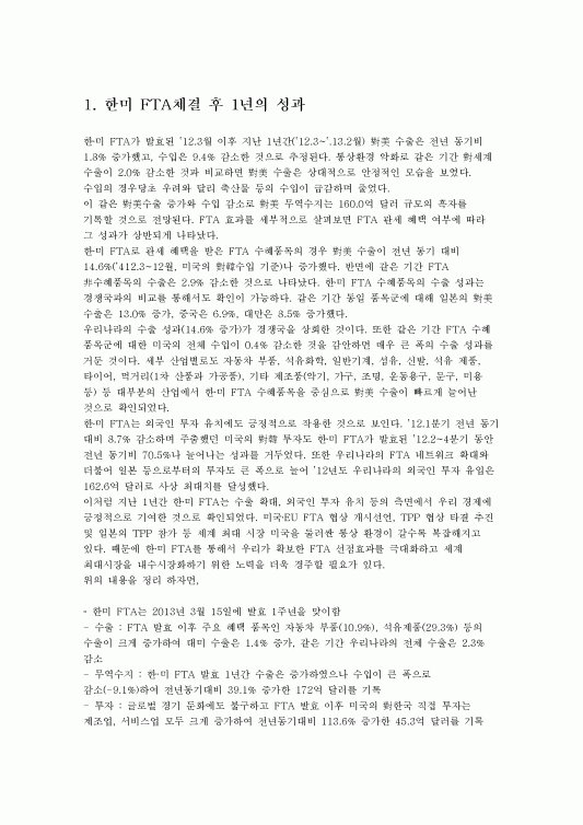 한·미 FTA체결 1년의 성과와 과제