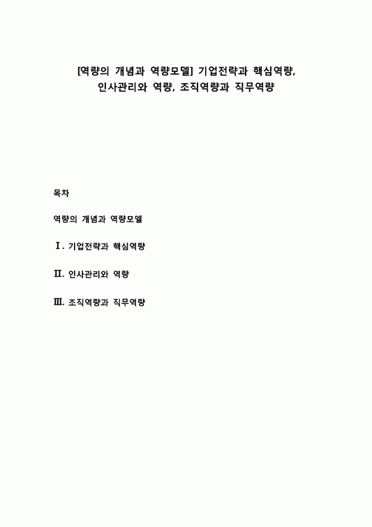 [역량의 개념과 역량모델]기업전략과 핵심역량, 인사관리와 역량, 조직역량과 직무역량