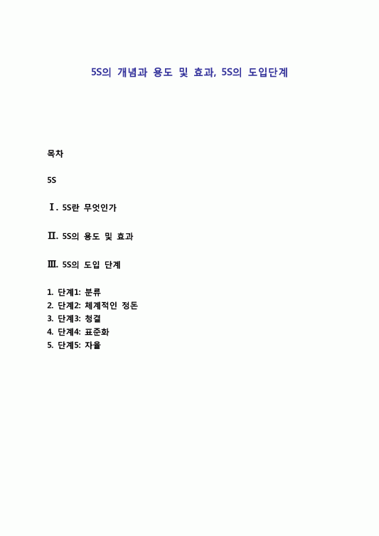 5S의 개념과 용도 및 효과,5S의 도입단계