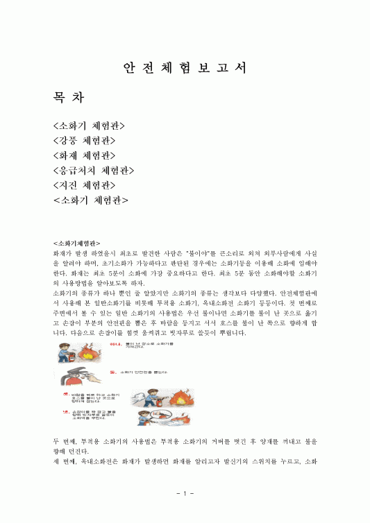 안전체험관보고서_소화기체험관, 강풍체험관, 화재체험관, 응급처치체험관, 지진체험관, 소화기체험관