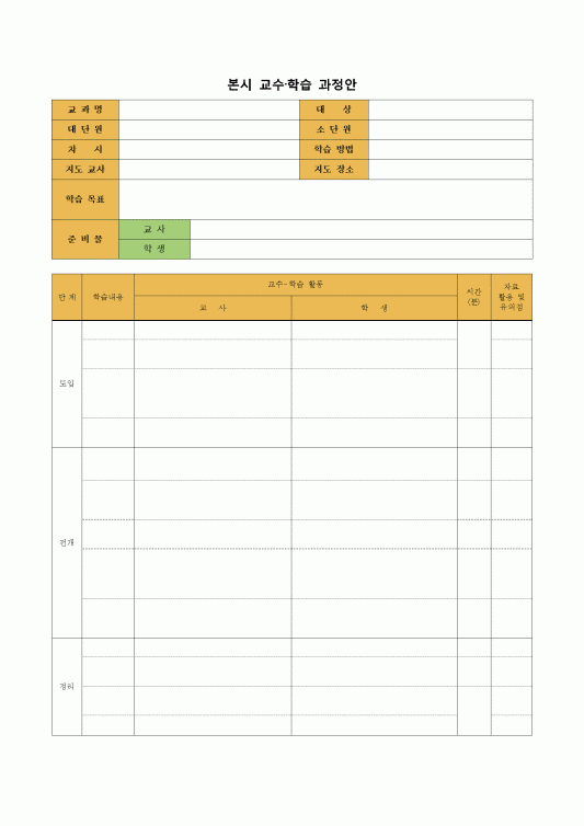 교수 학습지도안, 학습 과정안