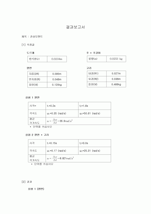 물리학1실험 결과보고서＃08.관성모멘트