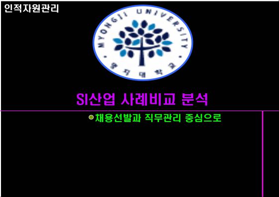 [인적자원관리] SI산업 사례비교 분석 - 채용선발과 직무관리 중심으로 (SI산업, SI산업의 인력현황, 사례기업 소개 및 주요사업, 채용선발, 직무관리, 인력구조의 문제점 및 해결방안).ppt