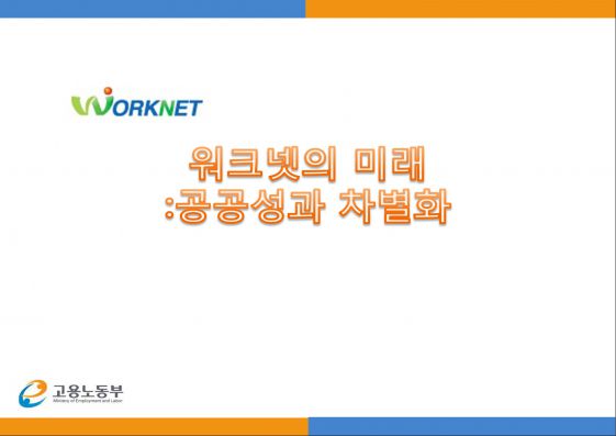 워크넷의 미래 : 공공성과 차별화 (워크넷, 워크넷의 현황 및 특징, 민간기관과의 비교, 워크넷의 문제점, 해결방안, 청년실업문제).pptx