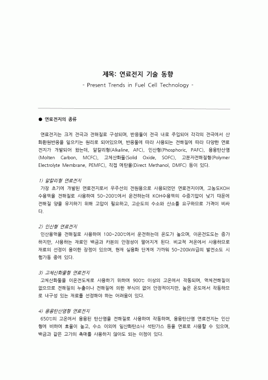 연료전지 기술 동향 레포트
