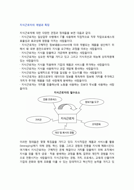 [지식근로자] 지식근로자의 개념과 특징 (지식근로자의 특징, 지식근로자와 정보기술)