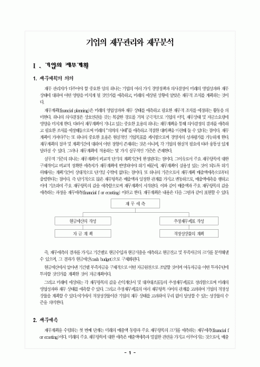 기업의 재무관리와 재무분석 (기업의 재무계획, 기업의 재무관리, 기업의 재무 분석)