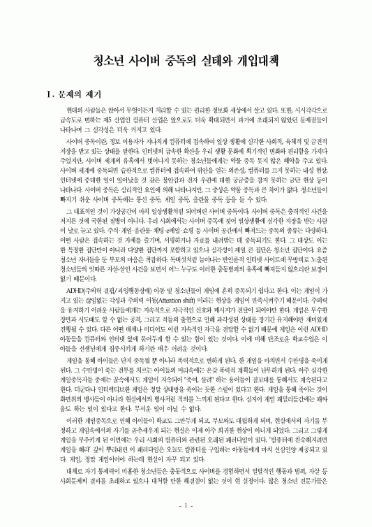 청소년 사이버 중독의 실태와 개입대책