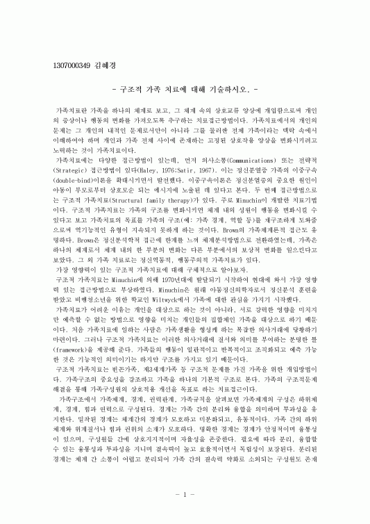 <구조적 가족 치료>에 대해 기술하시오
