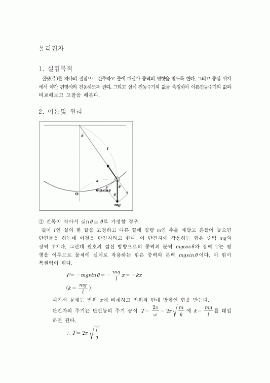 물리진자 예비- 결과 보고서