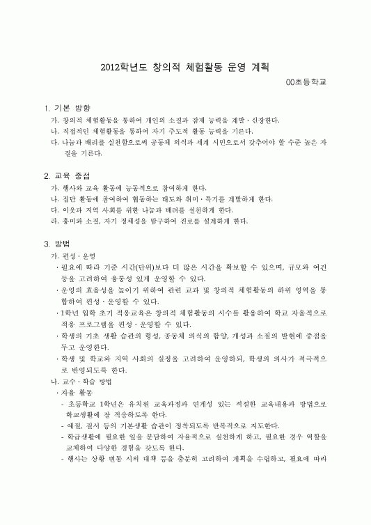 (초등학교) 창의적 체험활동 운영 계획