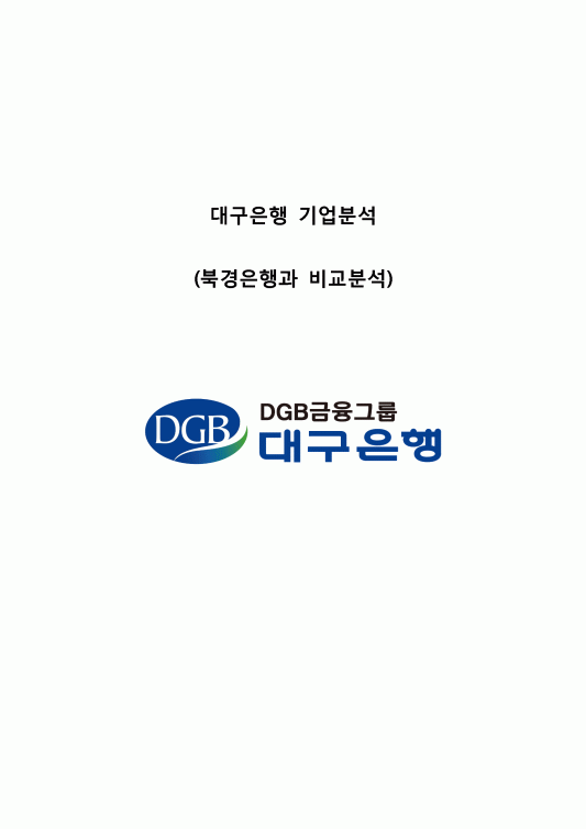 대구은행 DGB 경영분석과 대구은행 마케팅전략및 향후시사점( vs 북경은행과 비교분석)