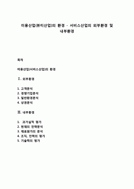 미용산업(뷰티산업)의 환경 - 서비스산업의 환경분석, 외부환경 및 내부환경
