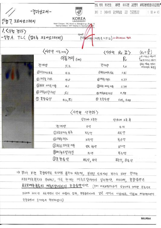 7 크로마토그래피(결과보고서, 결보)