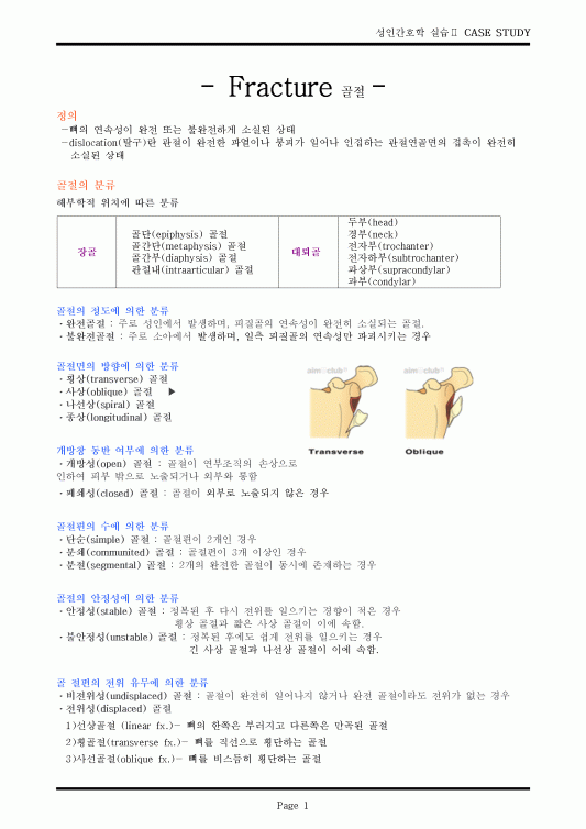 [성인간호학] 케이스 스터디 Case Study - 골절(Fracture)