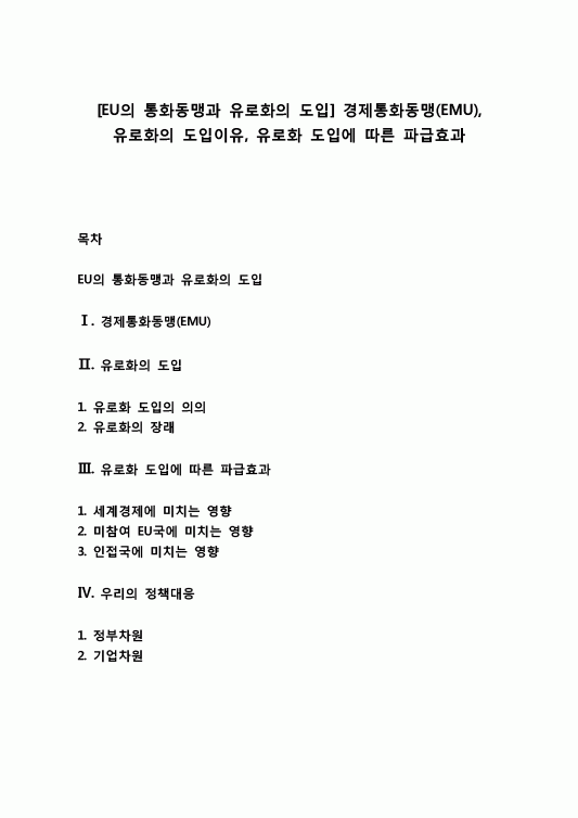 [EU의 통화동맹과 유로화의 도입] 경제통화동맹(EMU), 유로화의 도입이유, 유로화 도입에 따른 파급효과