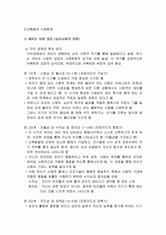 인간행동과 사회환경 (에릭슨 이론정리)