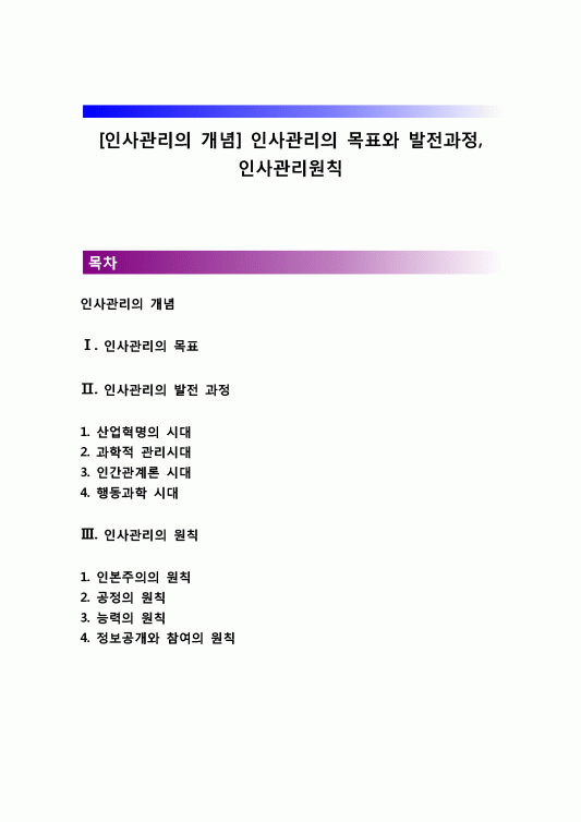 [인사관리의 개념]인사관리의 목표와 발전과정, 인사관리원칙