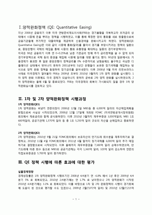 양적완화정책(QE: Quantitative Easing)이 세계 경제에 미치는 영향