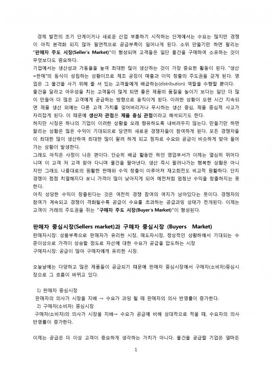 기업문화와 지속가능경영, 판매자-구매자 중심시장 (판매자 중심시장(Sellers market) & 구매자 중심시장 (Buyers  Market))