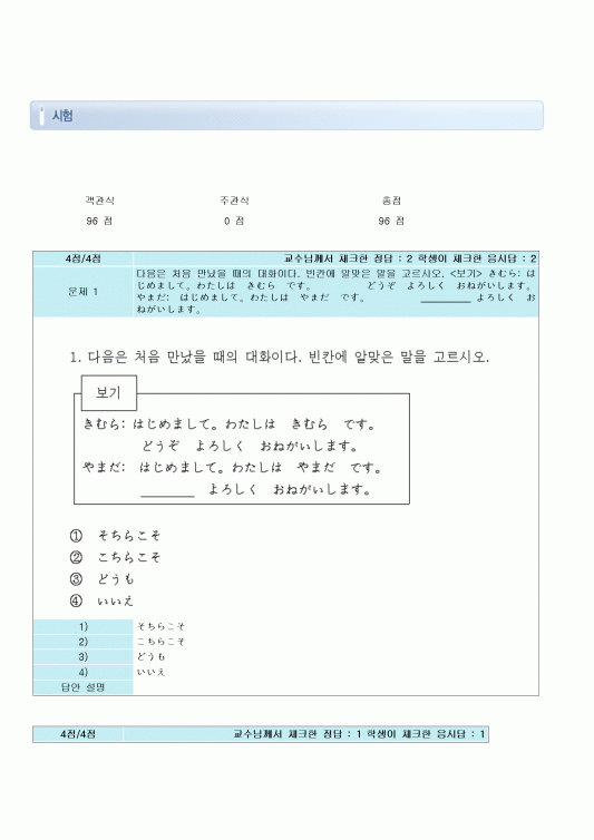 2014-1학기 쉽게!쉽게!실생활일본어 첫걸음 정의상 인강 기말고사 내용 및 답안 (10문제)