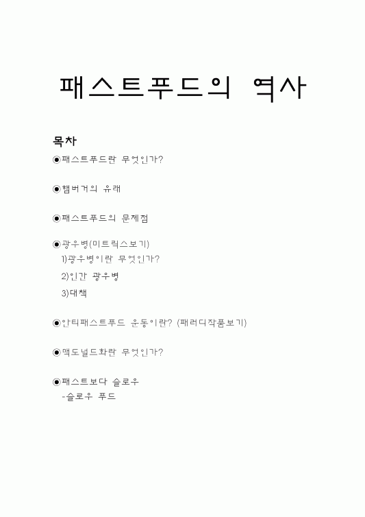 패스트푸드의 역사 문제점