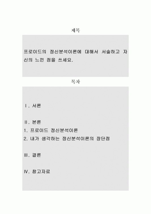 프로이드의 정신분석이론에 대해서 서술하고 자신의 느낀 점을 쓰세요.