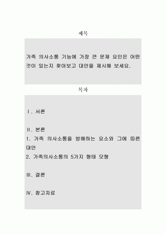 가족 의사소통 기능에 가장 큰 문제 요인은 어떤 것이 있는지 찾아보고 대안을 제시.