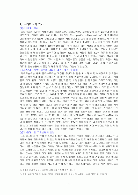 스타벅스 경영전략 [스타벅스 역사, 스타벅스 설립, 스타벅스 연혁, 스타벅스 기업이념, 스타벅스 명칭, 스타벅스 로고, 스타벅스 경영철학, 스타벅스 품질경영, 스타벅스 성공비결, 스타벅스 마케팅]