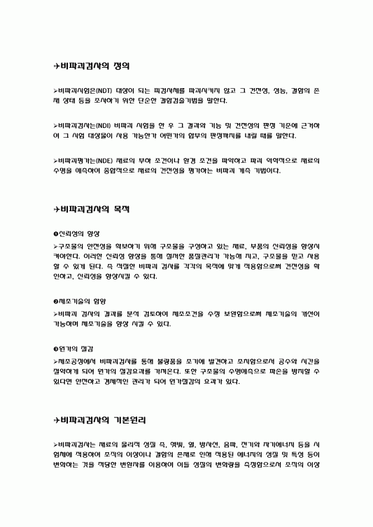 비파괴검사 개론1 (비파괴검사의 정의, 비파괴검사의 목적, 비파괴검사의 기본원리, 비파괴검사의 종류, 비파괴검사의 적용, 비파괴검사의 신뢰)