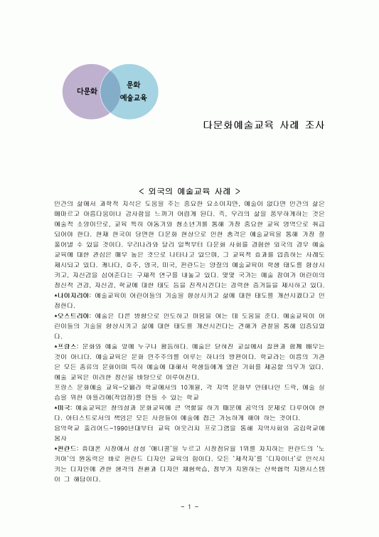 다문화예술교육 외국과 한국의 현장 사례 조사