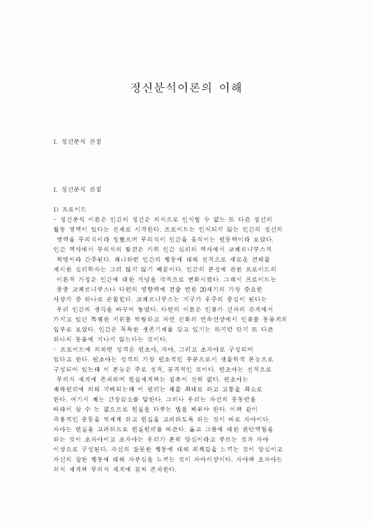 정신분석이론의 이해 (정신분석 관점, 프로이드, 에릭슨, 정신분석 이론에 대한 평가)