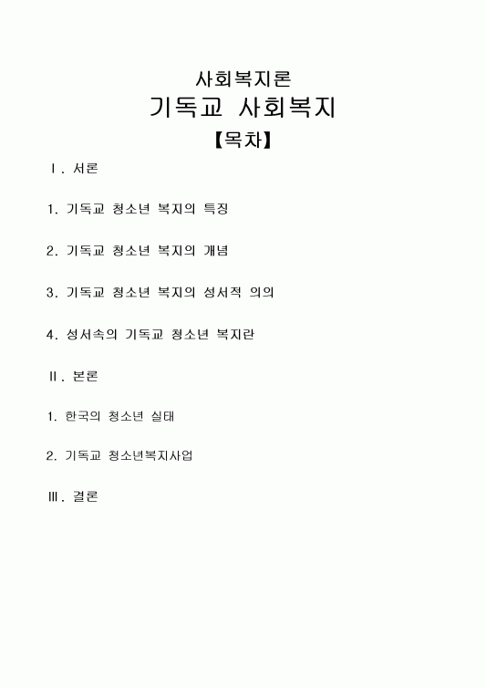 [사회복지론] 기독교사회복지론 (기독교 청소년 복지의 특징과 개념, 기독교 청소년 복지의 성서적 의의, 성서속의 기독교 청소년 복지란, 한국의 청소년 실태, 기독교 청소년복지사업)