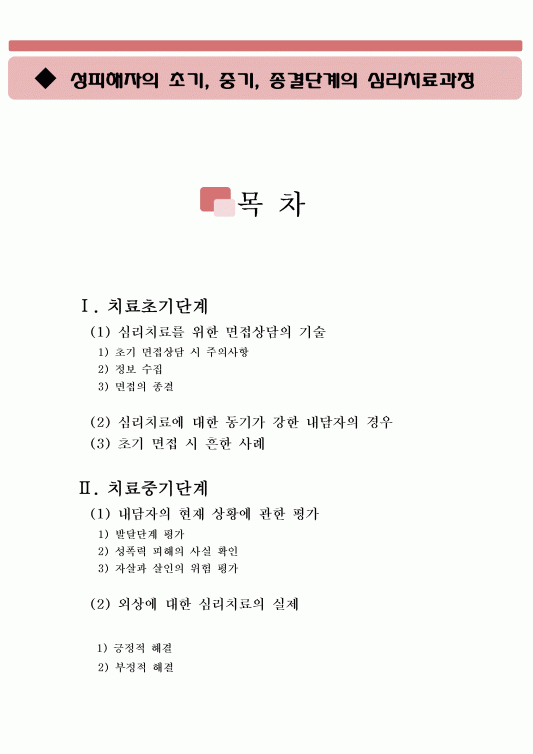 성피해자의 초기, 중기, 종결단계의 심리치료과정 (성폭력, 성피해자, 성폭력 심리치료과정, 심리치료와 후유증 다루기 실제)