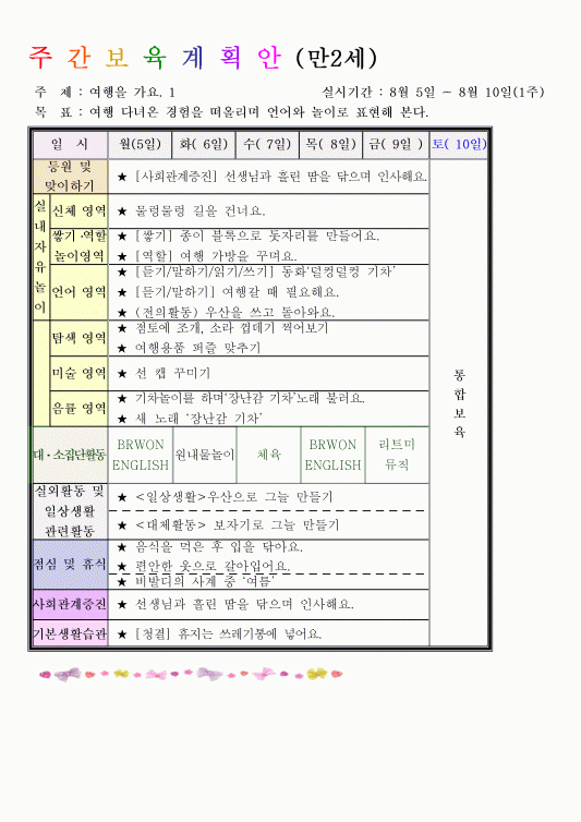 2013년 평가인증 통과한 만2세 8월 재미있는 여름이에요2 / 가족이있어요 보육일지(보육실습일지)