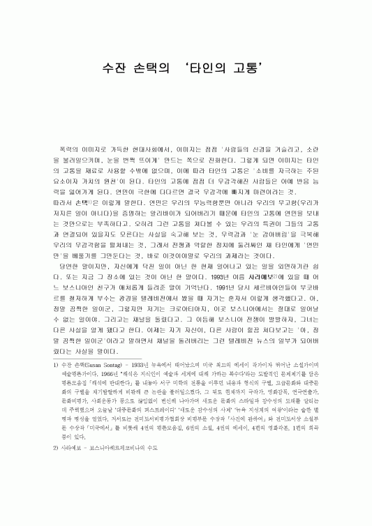 [독후감] 수잔 손택의‘타인의 고통’