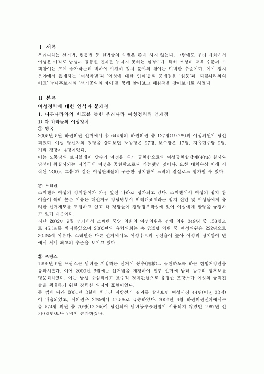 여성 정치 레포트 자료