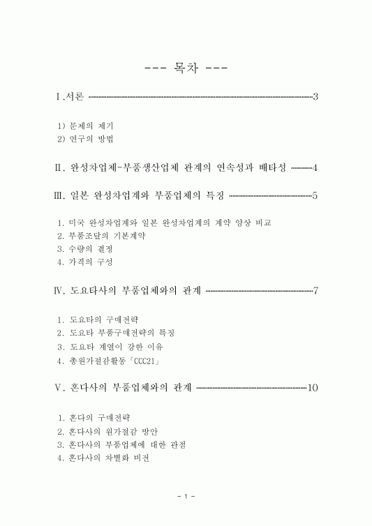 완성차 업계와 부품업체의 협력관계