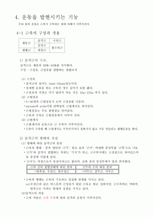 운동생리학 레포트 Report - 4. 운동을 발현시키는 기능, 5. 운동을 지속시키는 기능(Ⅰ)-근지구력, 6. 운동을 지속시키는 기능(Ⅱ)-호흡의 생리