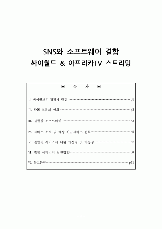 SNS와 소프트웨어 결합-싸이월드 & 아프리카TV 스트리밍,싸이월드의 장질 단점,SNS 흐름의 변화,브랜드마케팅,서비스마케팅,글로벌경영,사례분석,swot,stp,4p