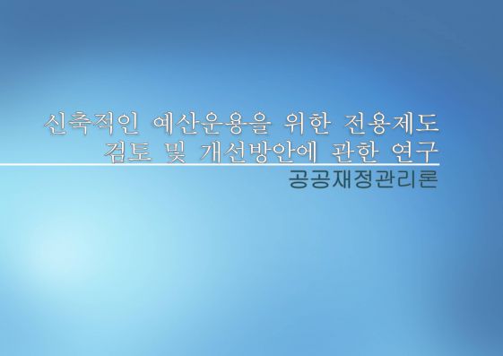 공공재정관리론-신축적인 예산운용,예산의 이용, 전용의 이해,예산의 전용의 문제점,예산의 통제와 신축성,이용과 전용의 개념