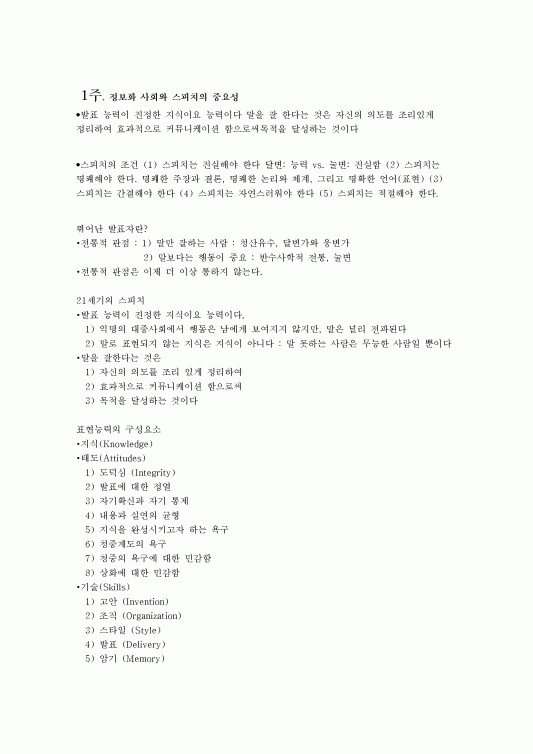 스피치와 프레젠테이션 (강의정리본 모든 내용 포함)