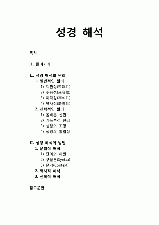 [성경총론]성경 해석 - 성경 해석의 원리(일반적인 원리, 신학적인 원리), 성경 해석의 방법(문법적 해석, 역사적 해석, 신학적 해석)