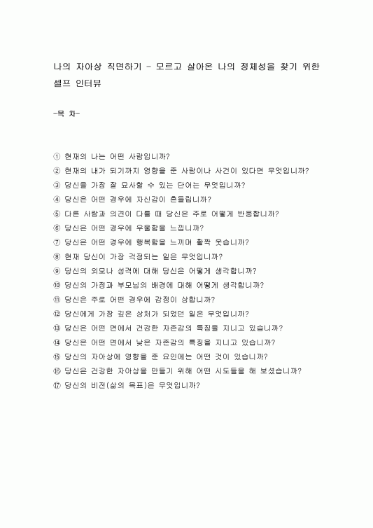 나의 자아상 직면하기 - 모르고 살아온 나의 정체성을 찾기 위한 셀프 인터뷰