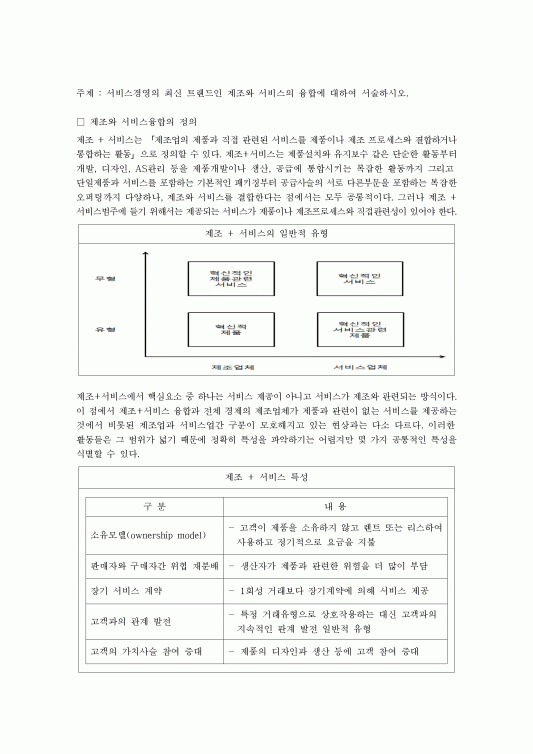 [경영학] 제조와 서비스의 융합 (제조와 서비스융합의 정의, 제조와 서비스융합의 중요성, 제조와 서비스융합 전략시 고려사항)