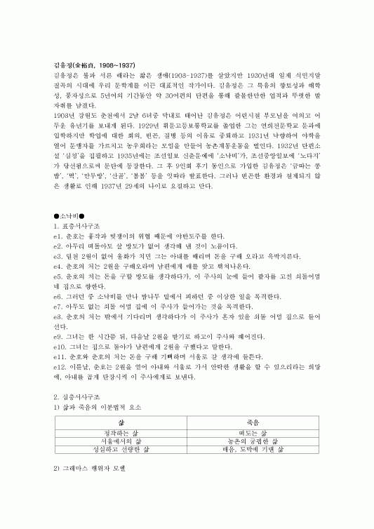 김유정(金裕貞)의 소낙비와 만무방 분석 (표층서사구조, 심층서사구조)