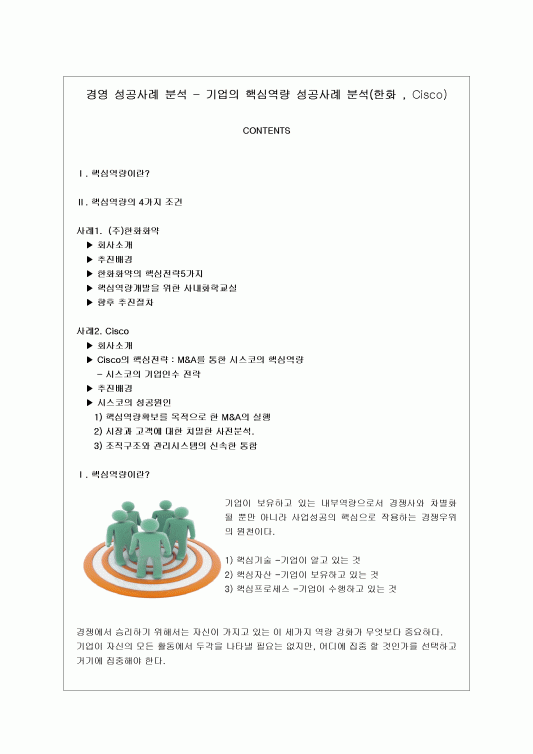 경영 성공사례 분석 - 기업의 핵심역량 성공사례 분석(한화 , Cisco-시스코)
