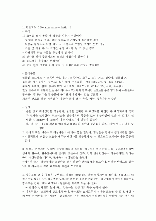 <단순도뇨 와 수술후 간호> 단순도뇨(Nelaton catheterizatio)와 수술후 간호(Postoperative care), 단순도뇨실행의 대한 이론적 근거